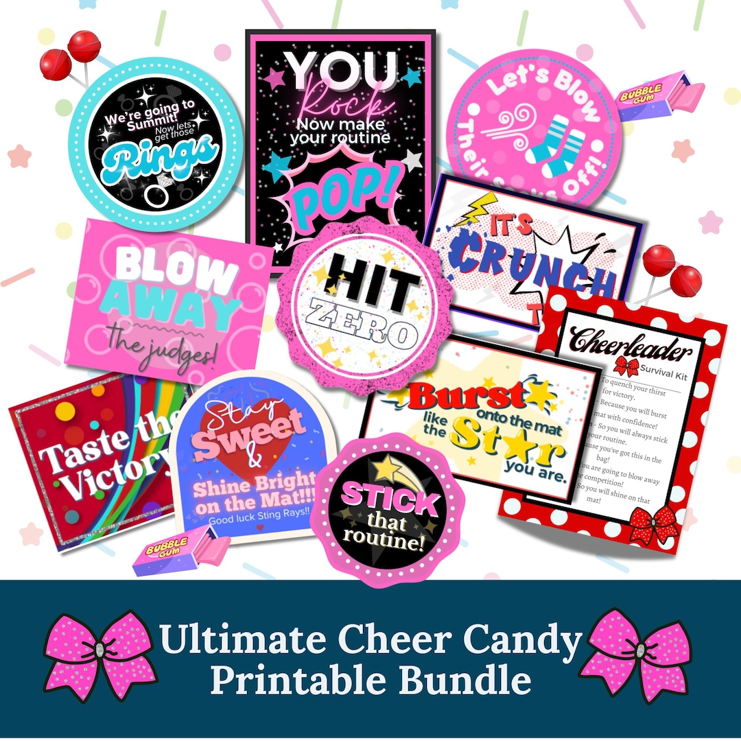 Cheer Candy Tags Printable Bundle: Editable Templates (digital Download ...