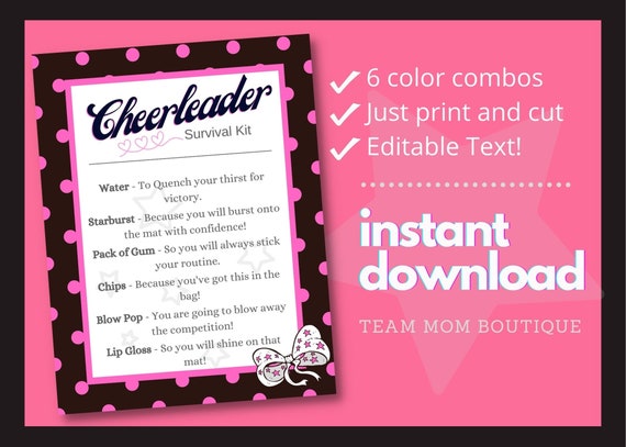 Cheer Printables Cheer Survival Kit Editable Template - Etsy Finland