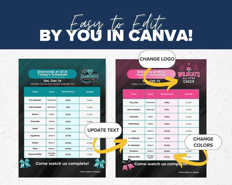 Cheer Competition Schedule | Gym Poster + Social Times + Parent ...