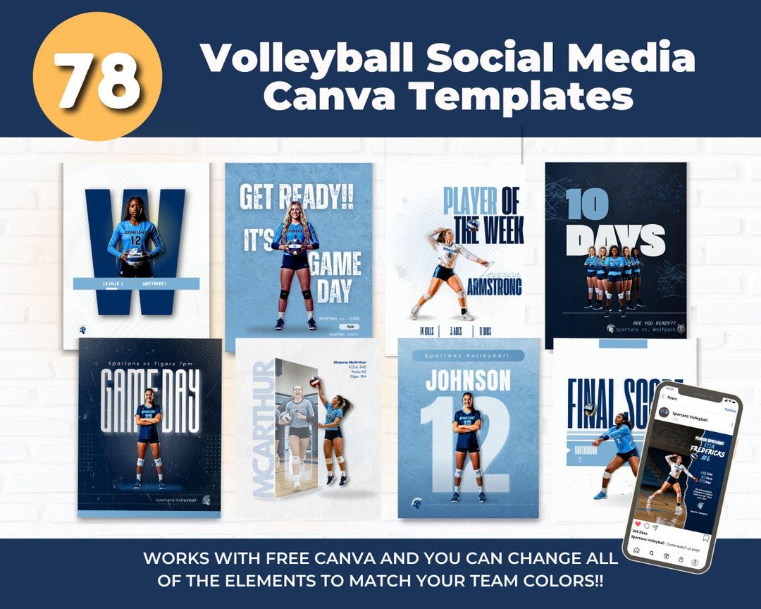 Volleyball Social Media Canva Pack | 78 Instagram Posts | Game Day ...