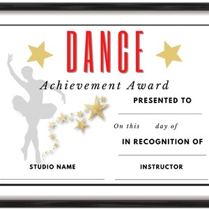 Dance Award Certificate End of Year Dance Award Dance Recognition ...