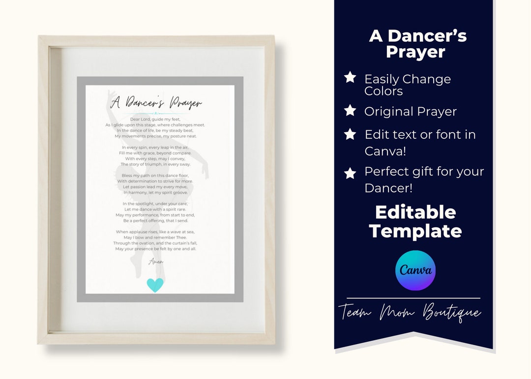 Dancer's Prayer, Customizable Dancer's Prayer Printable, Gift for ...