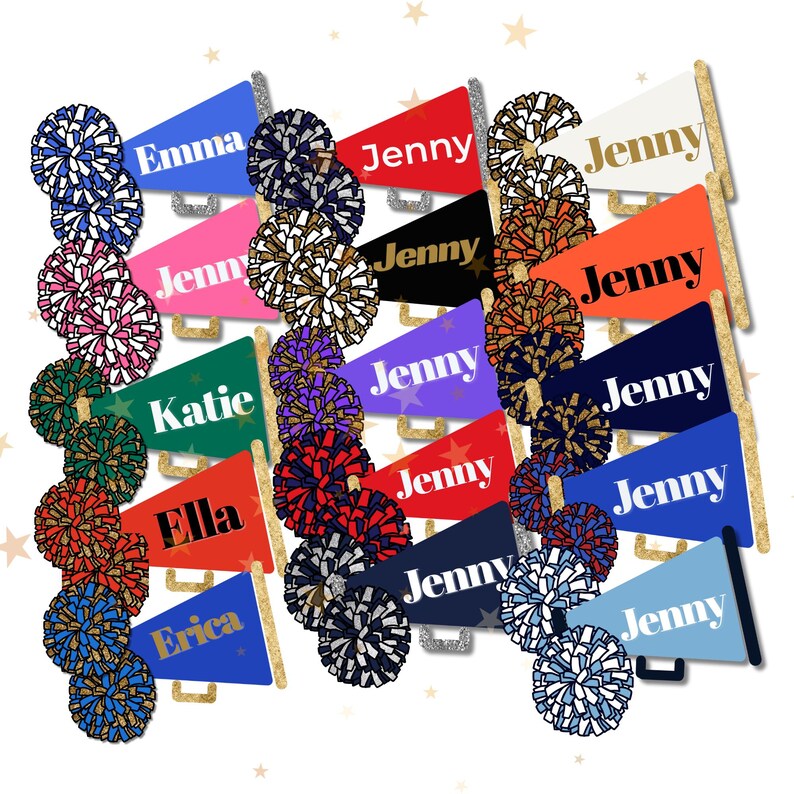 Editable Cheer Name Tags | Megaphone & Pom Design (digital Download) - Etsy