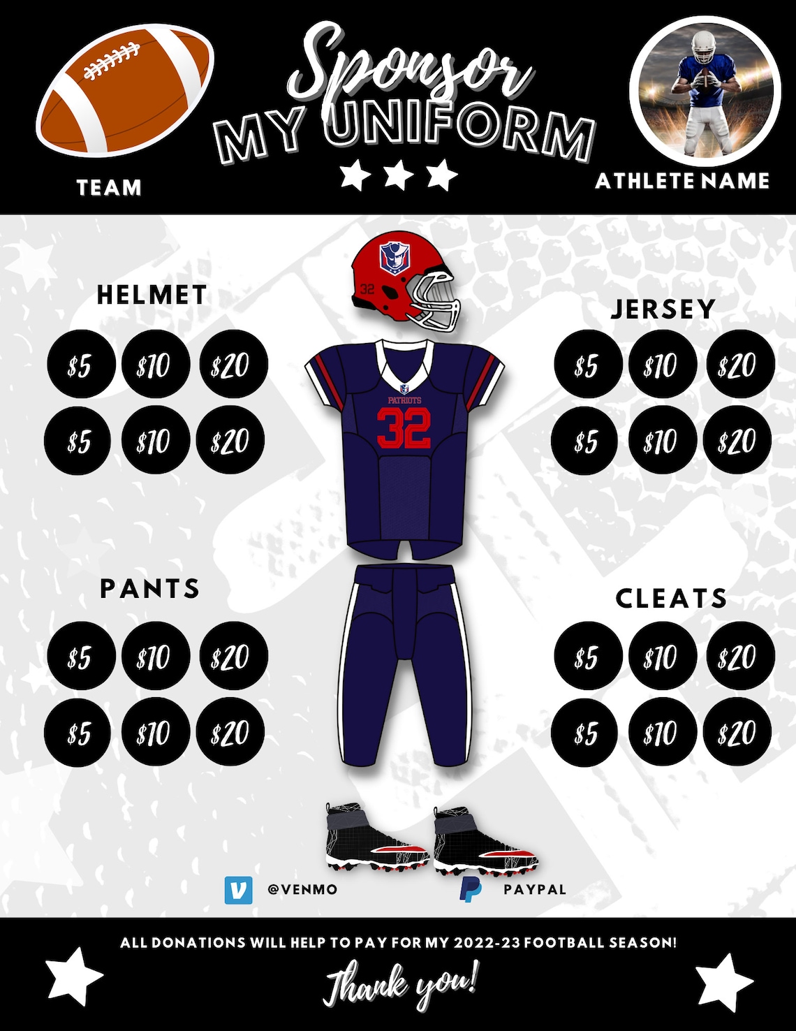 Football Fundraiser Sponsor My Uniform Football Team Ideas - Etsy