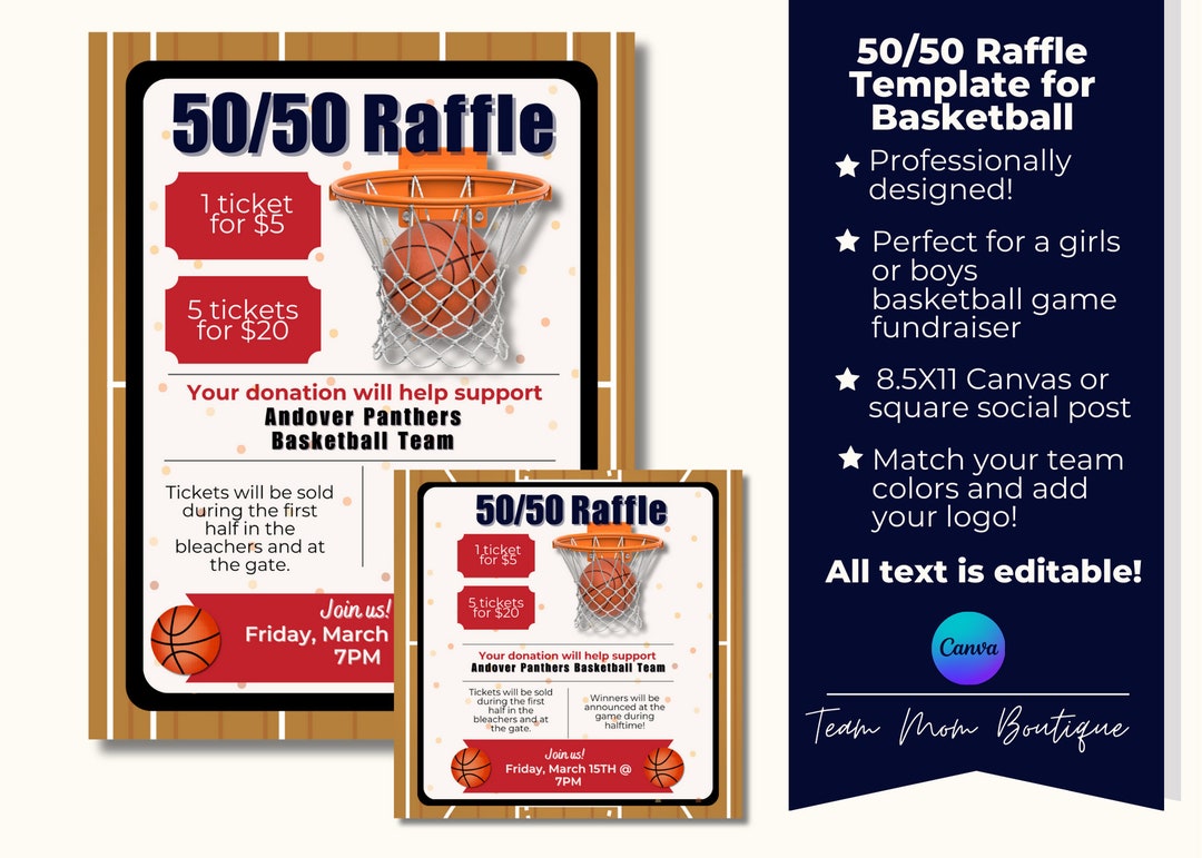 Basketball Raffle Flyer Template Editable Fundraiser Template Sports ...