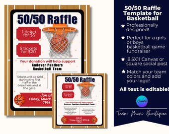 Basketball RAFFLE Fundraiser Editable Template for PTO and PTA. Flyer ...