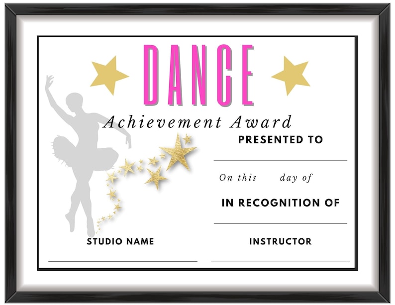 Dance Award Certificate End of Year Dance Award Dance - Etsy