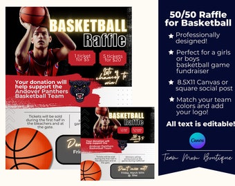 Basketball RAFFLE Fundraiser Editable Template for PTO and PTA. Flyer ...