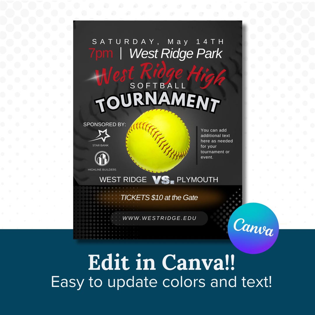 Customizable Softball Tournament Flyer Template | Editable 8.5x11 Canva ...