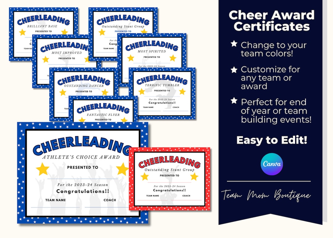 Cheer Award Certificate | Cheer Printables | Cheer Certificate - Etsy ...