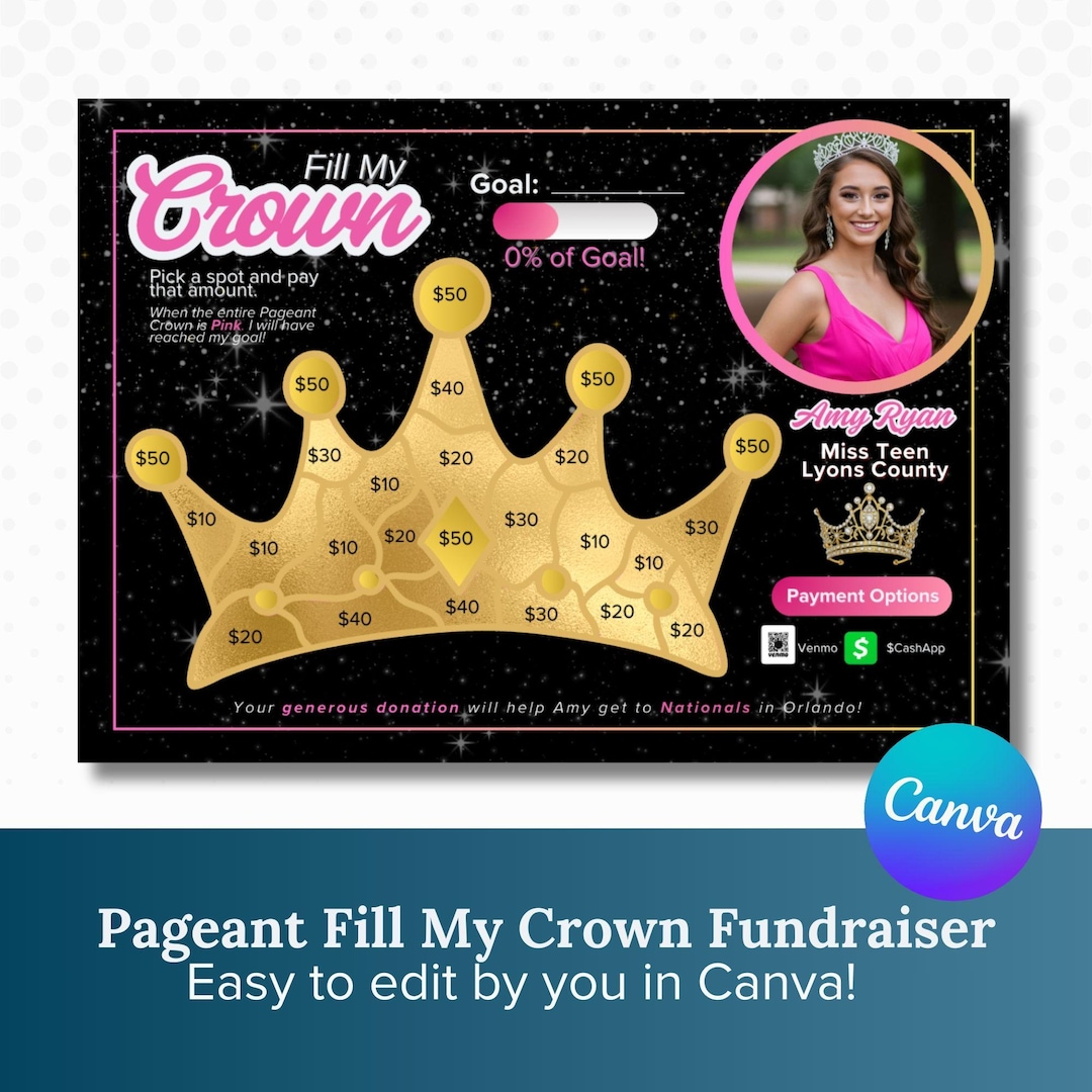 Editable Pageant Fundraiser Template | Fill My Crown Donation Chart ...