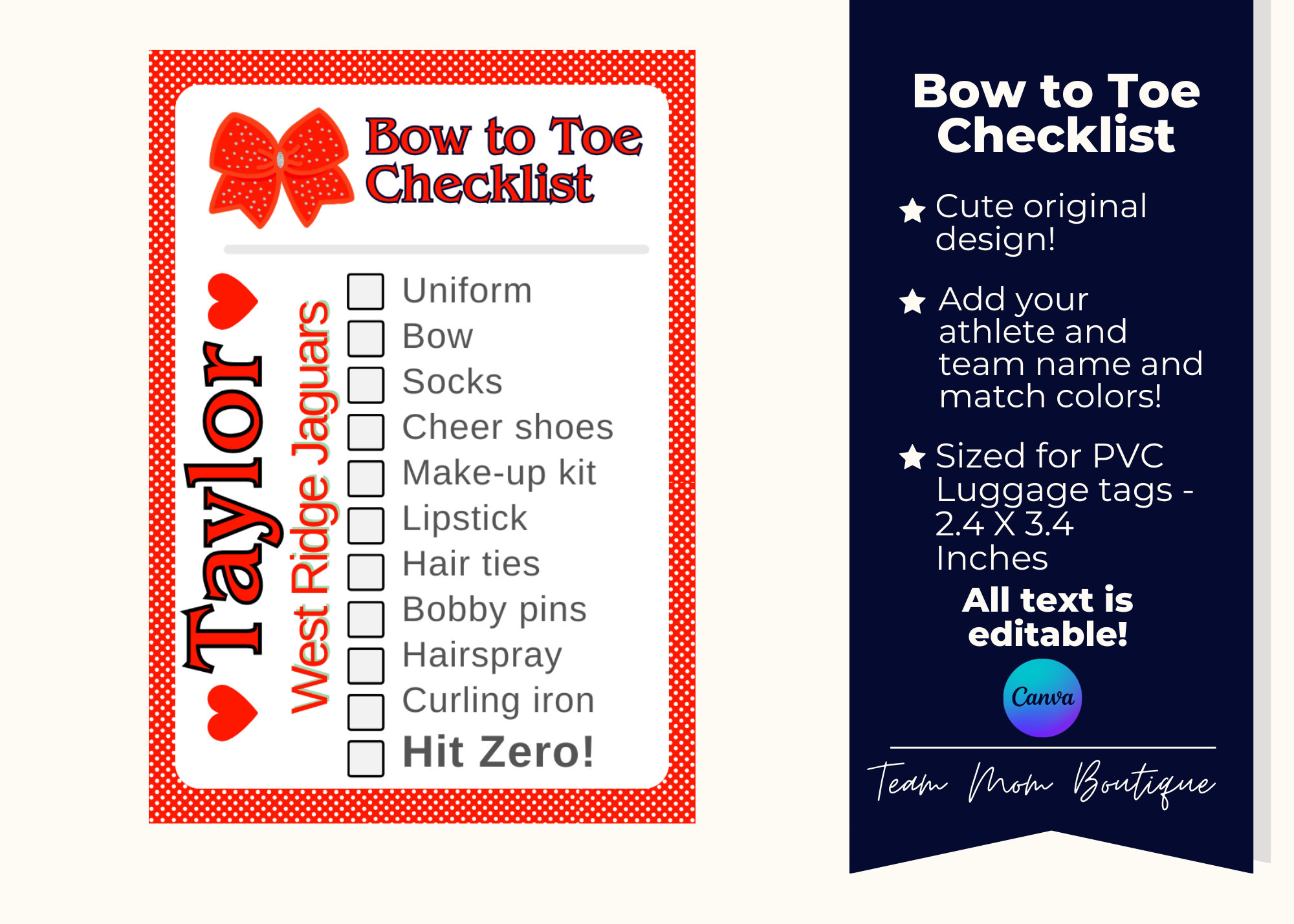 Cheer Team Checklist: Customizable Bow to Toe List (digital Download ...