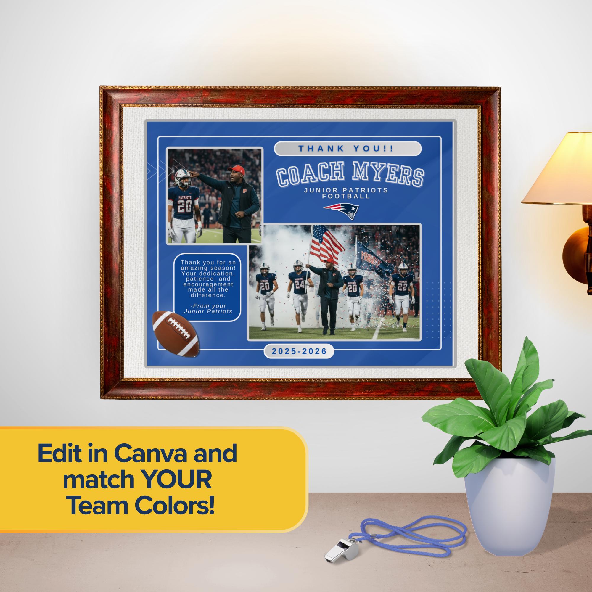 Personalized Football Coach Thank You Gift - Team Photo Template ...