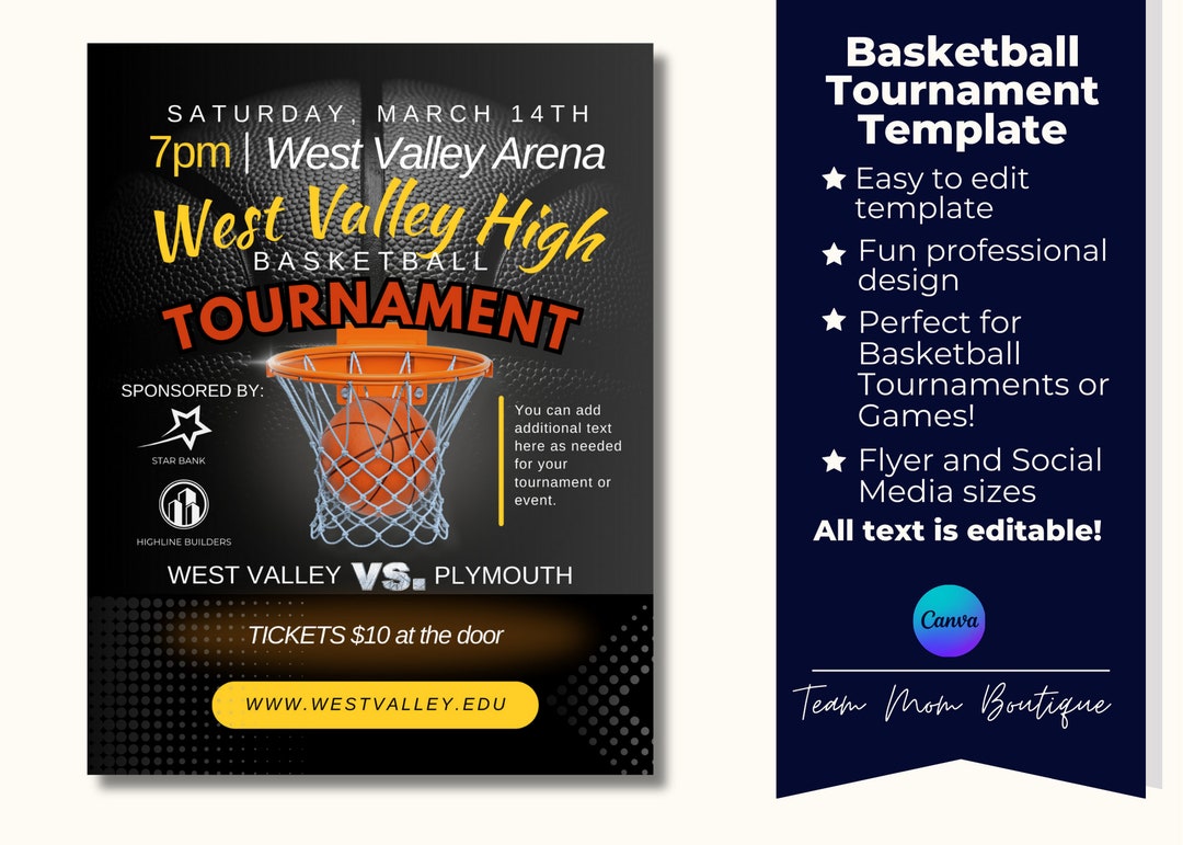 Customizable Basketball Tournament Flyer Template Editable 8.5x11 Canva ...