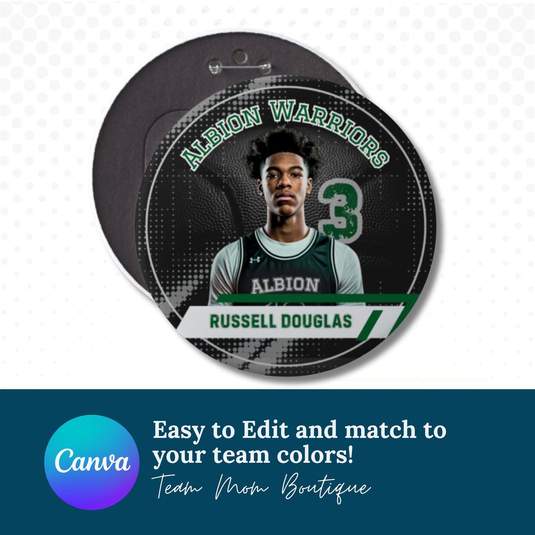 Basketball Mom Button Template: Personalized Player Photo Pin (digital ...