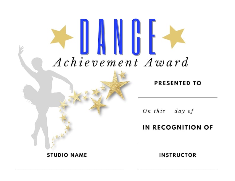 Dance Award Certificate End of Year Dance Award Dance - Etsy