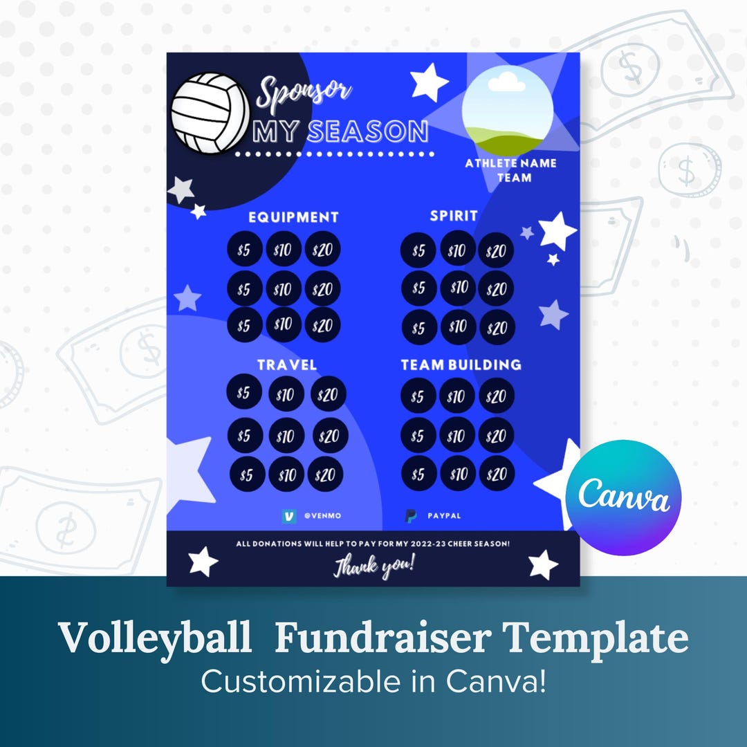 Volleyball Sponsor Template: Customizable Canva Fundraiser (digital ...