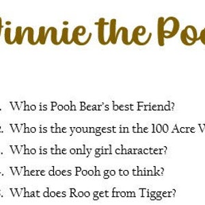 Winnie the Pooh Trivia Game (20 Questions) - Etsy