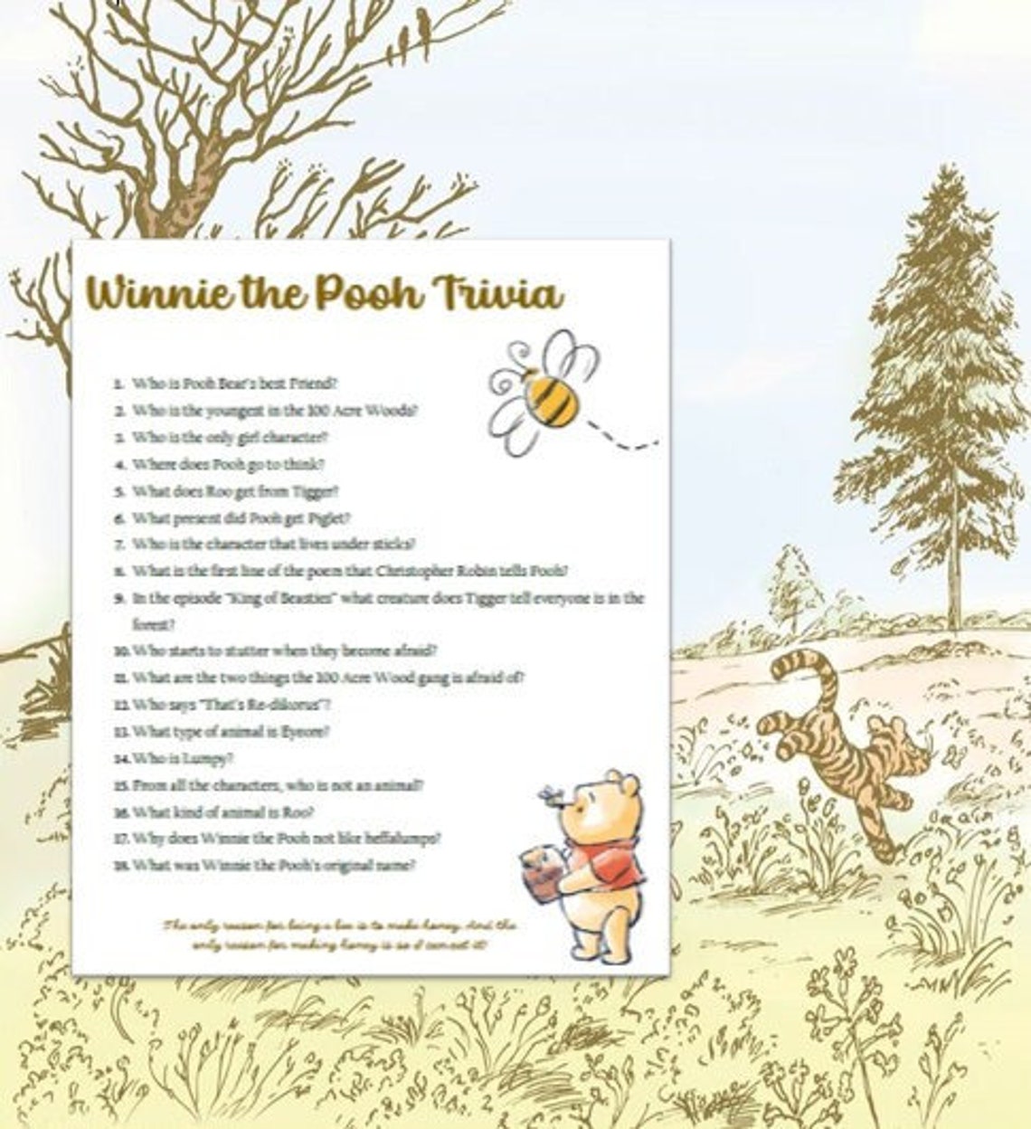 Winnie the Pooh Trivia Game (20 Questions) - Etsy