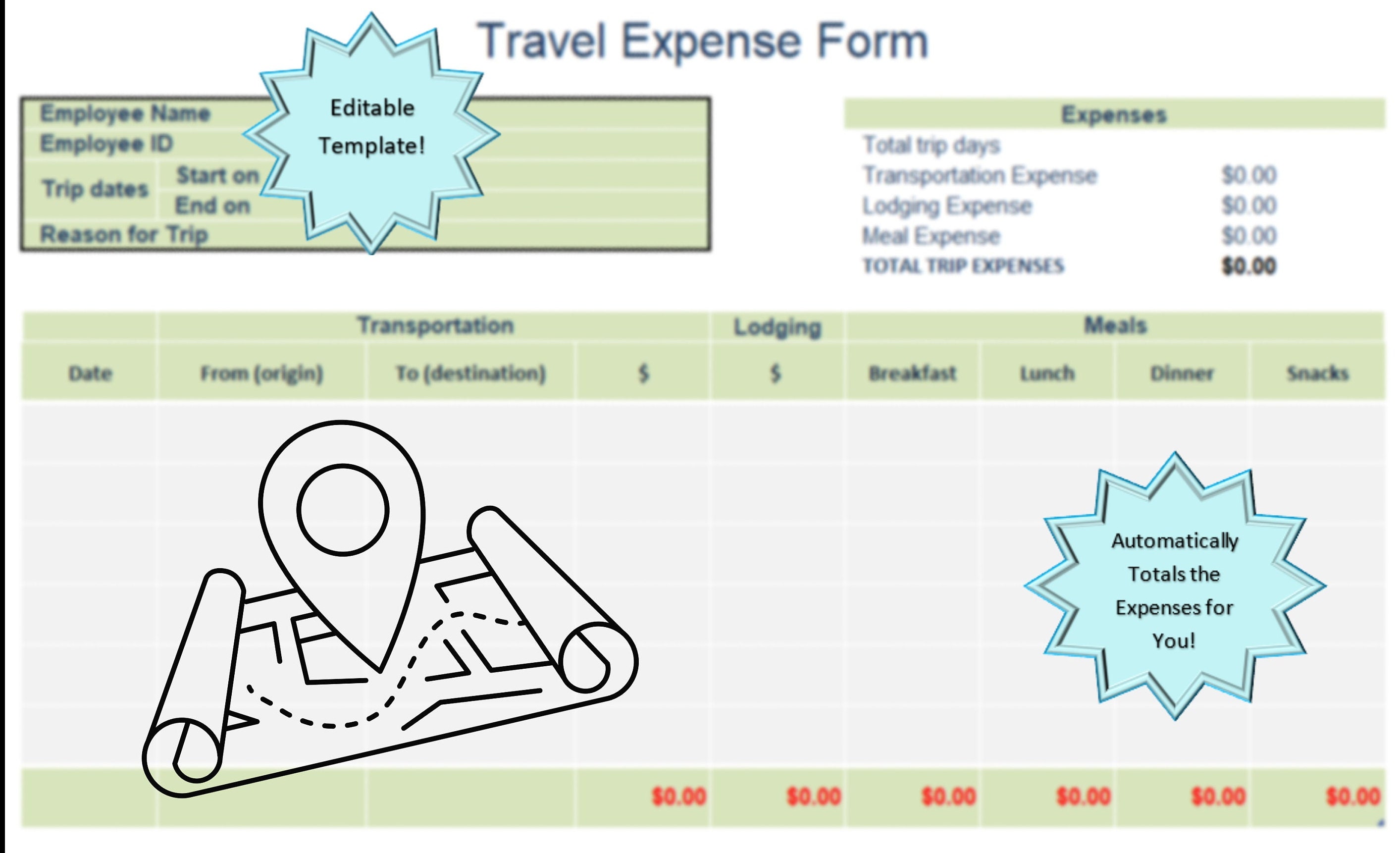 Travel Expense Template, Fillable and Editable HR Form, Editable Travel ...