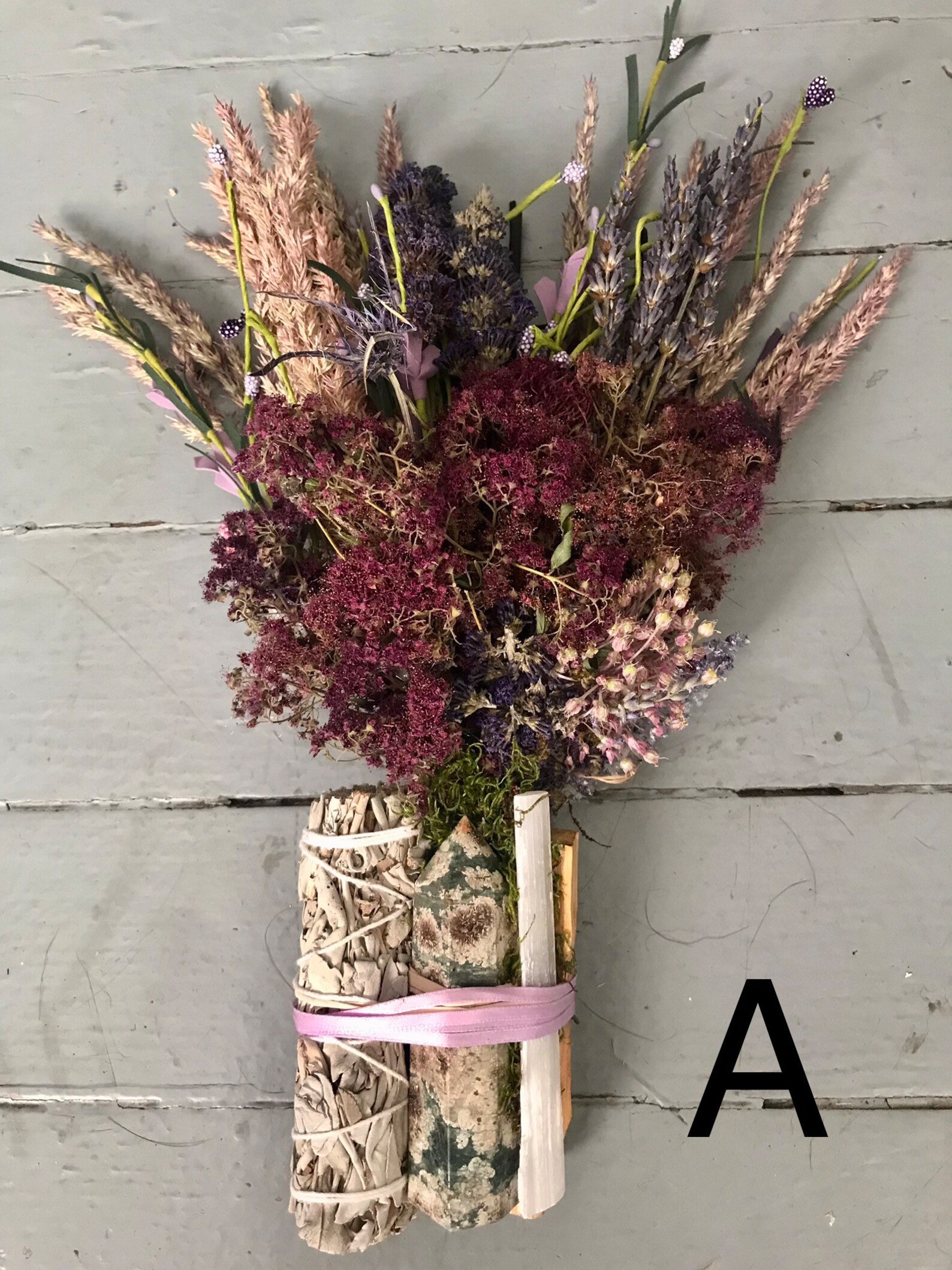 Dried Flower Bundle/bouquet With 2 LARGE Crystals Sage Palo - Etsy