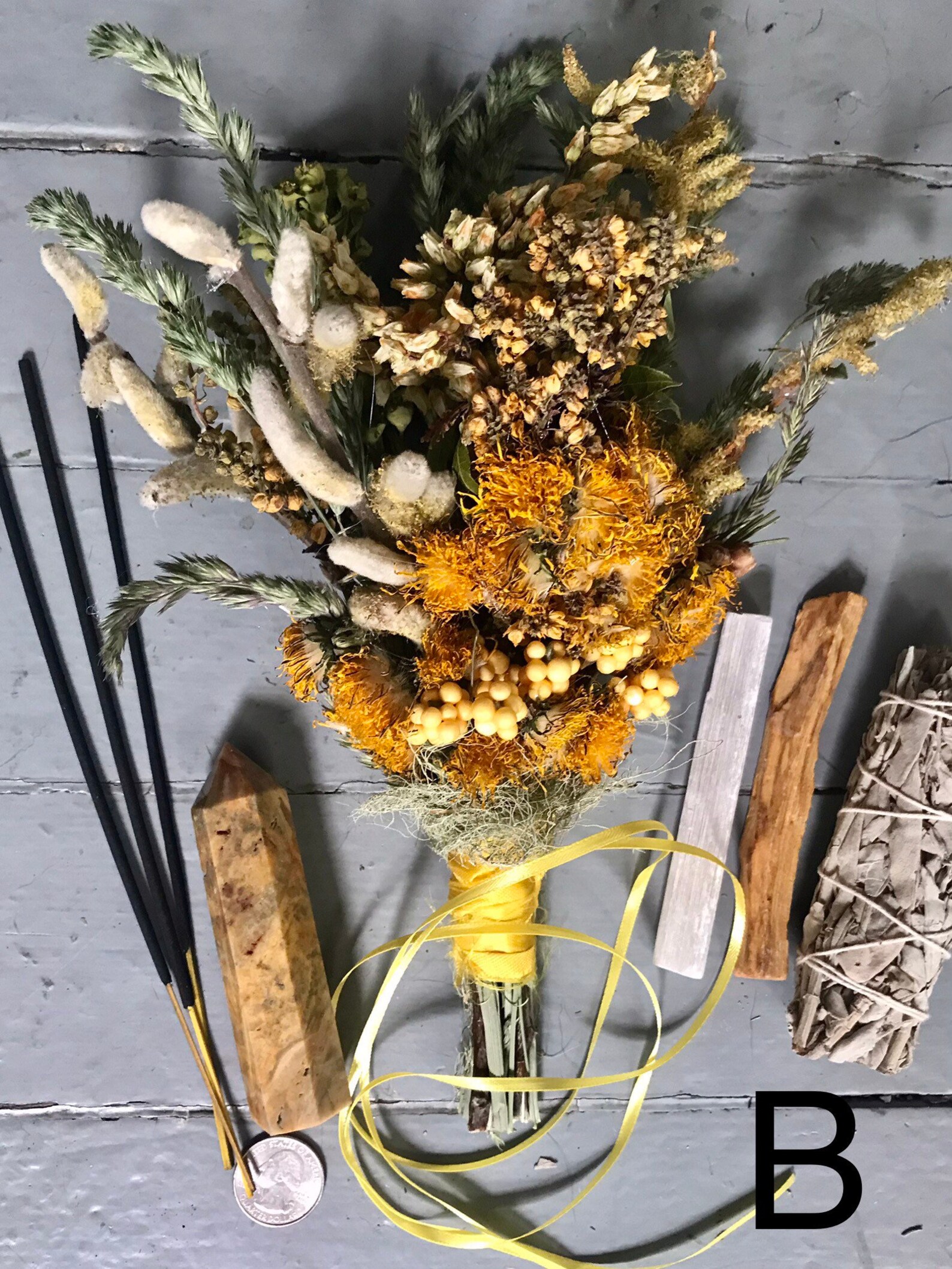 Dried Flower Bundle/bouquet With 2 LARGE Crystals Sage Palo - Etsy