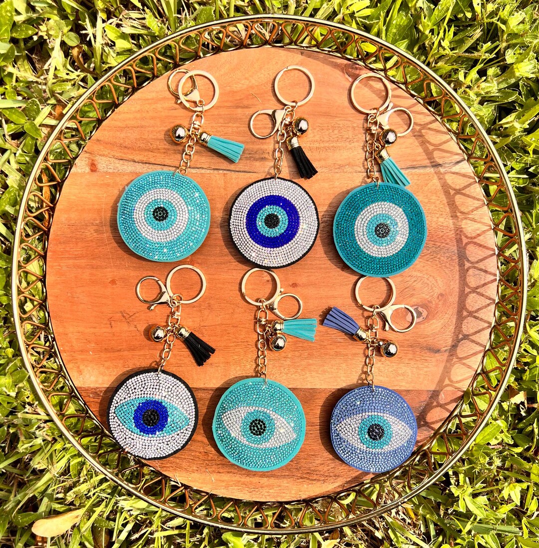 Evil Eye Keychain Greek Keychain Sparkly Evil Eye Protection Key Chain ...