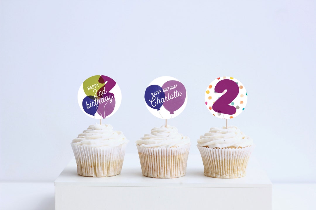 2nd Birthday Party Cupcake Toppers, Stickers, Balloons, Printable ...