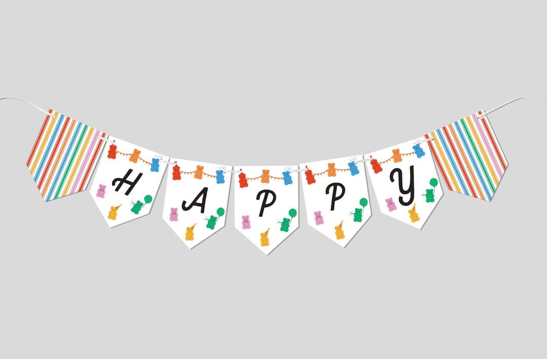 Gummi Bear Birthday Party Flag Banner, Birthday Garland, Beary Sweet ...