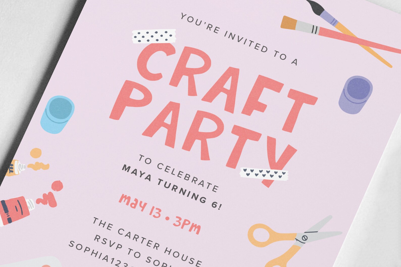 Craft Party Birthday Invitation, Art Party, Crafting Theme Birthday ...