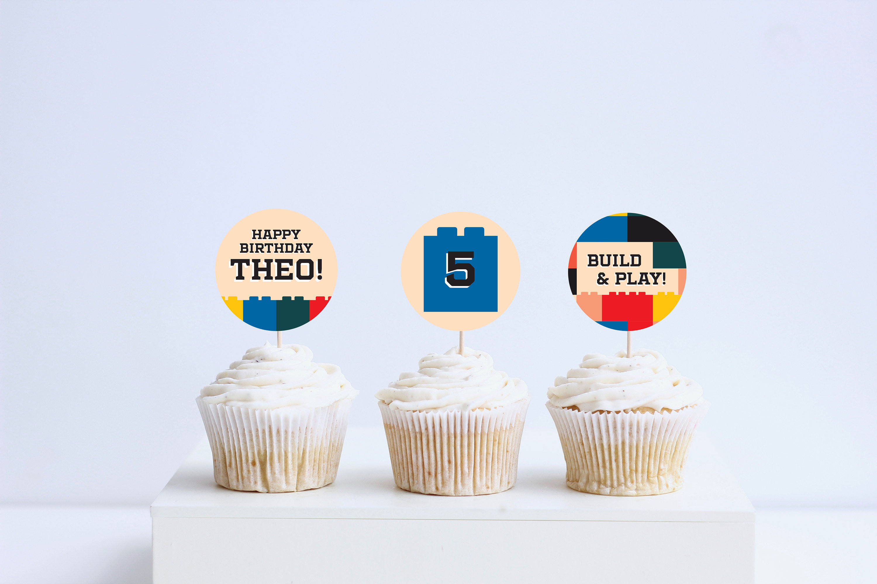 Building Blocks Birthday Party Cupcake Toppers, Stickers, Printable ...