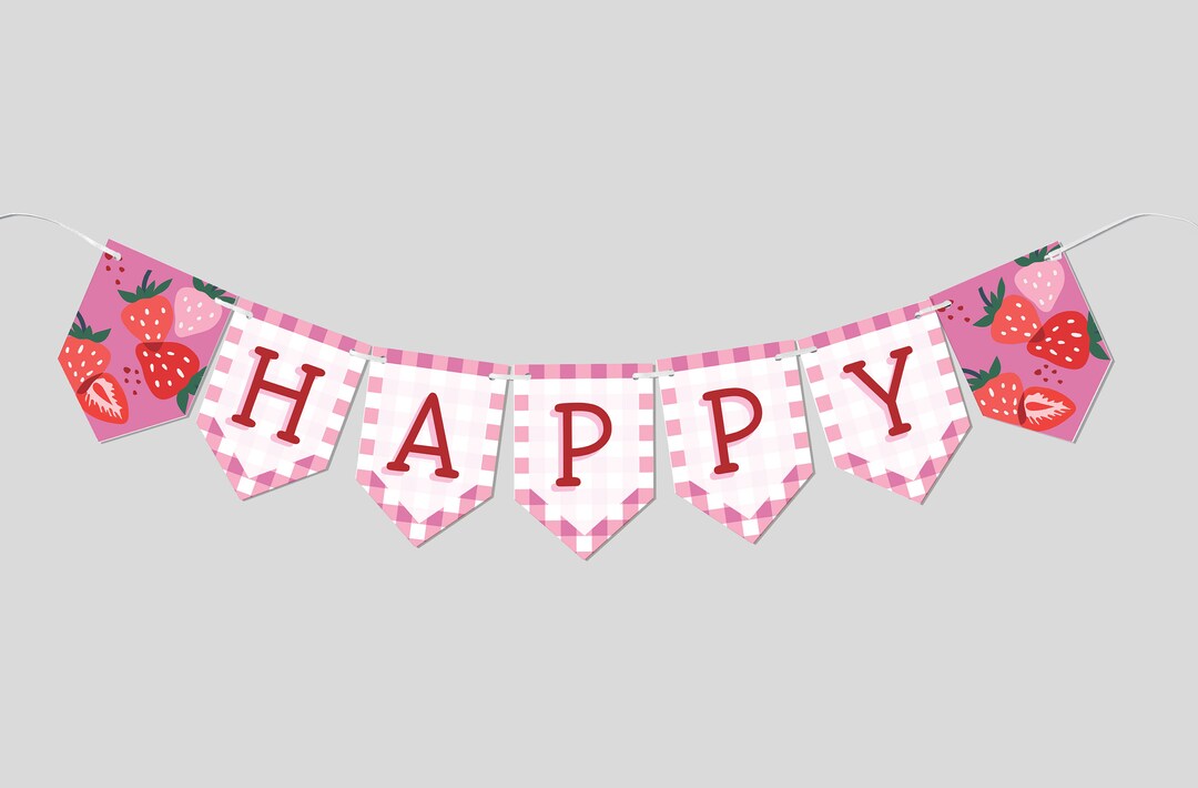 Strawberry Birthday Banner: Berry Sweet Party Decor (printable ...