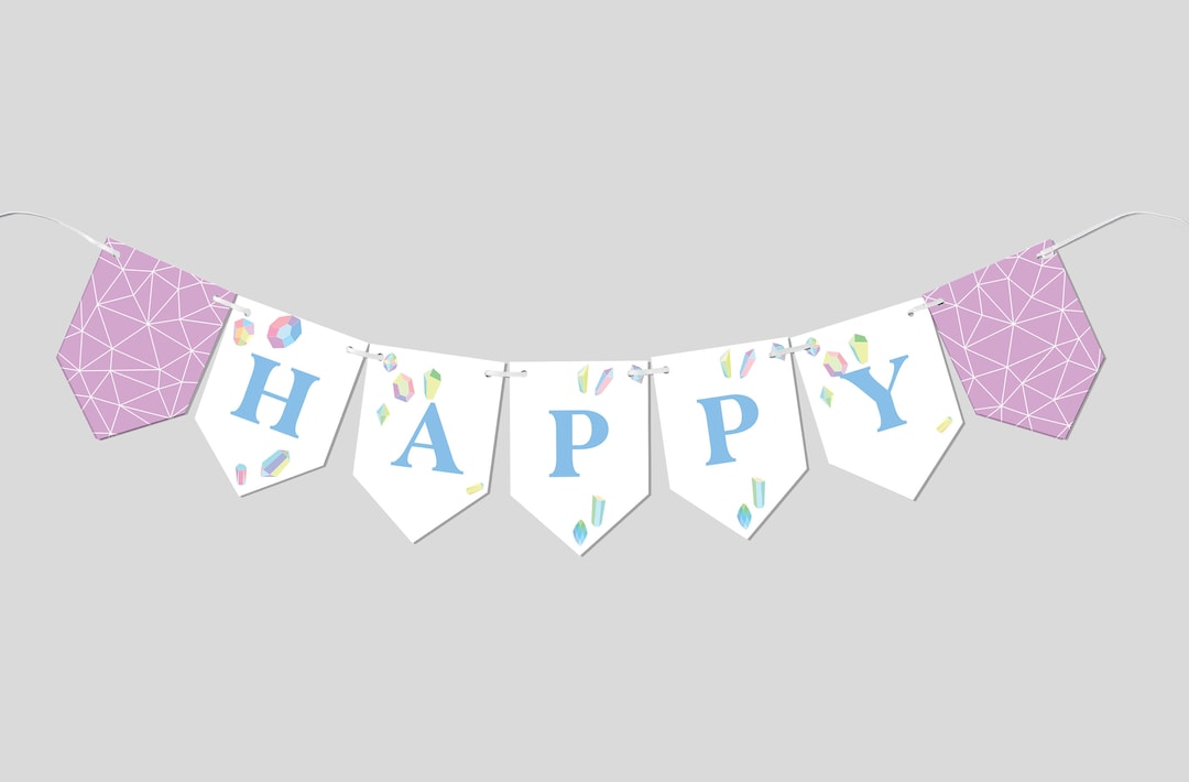 Gems Birthday Party Flag Banner, Birthday Garland, Gemstone, Crystals ...