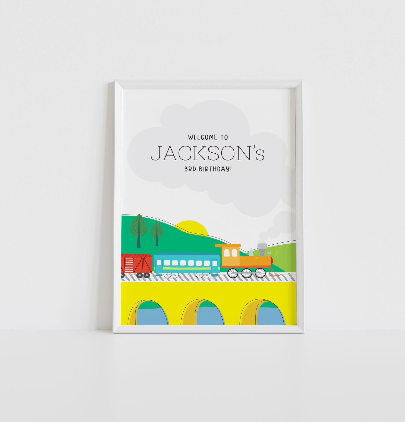 Train Birthday Party Welcome Sign, 18x24, 24x36, Poster, Printable ...