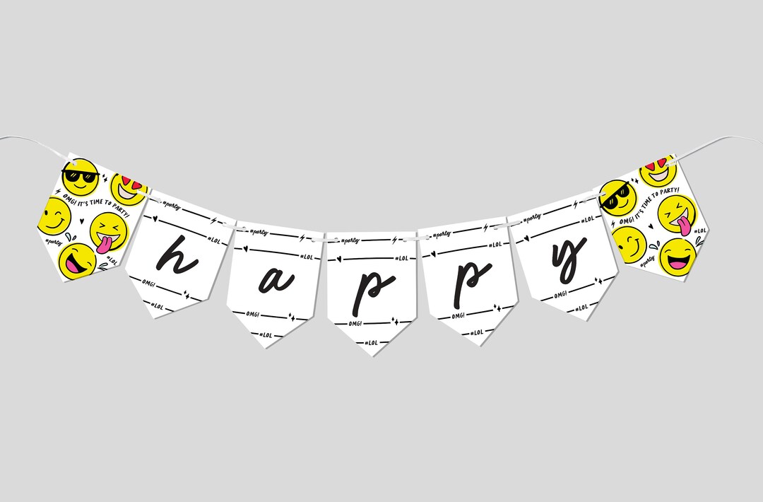 Emoji Birthday Party Flag Banner, Birthday Garland, Emoticon, LOL ...