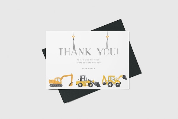 Construction Party Thank You Card Invitation for Boys | Etsy