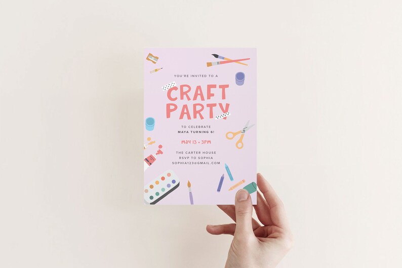 Craft Party Birthday Invitation, Art Party, Crafting Theme Birthday ...