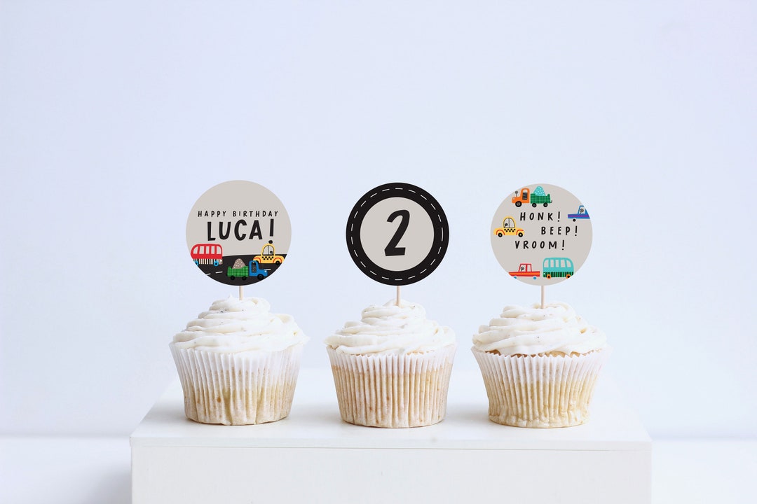 Cars Birthday Party Cupcake Toppers, Stickers, 1st Birthday Party ...