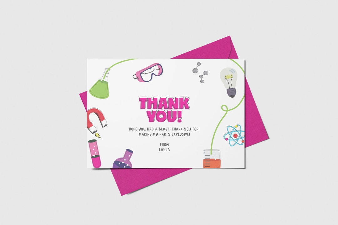 Science Party Thank You Card, Chemistry, Science Experiment Birthday ...