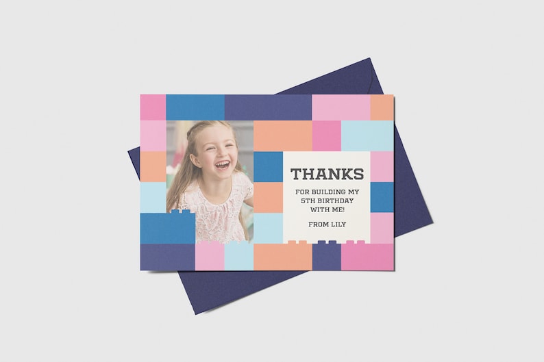Building Blocks Birthday Photo Thank You Card, Building Bricks ...