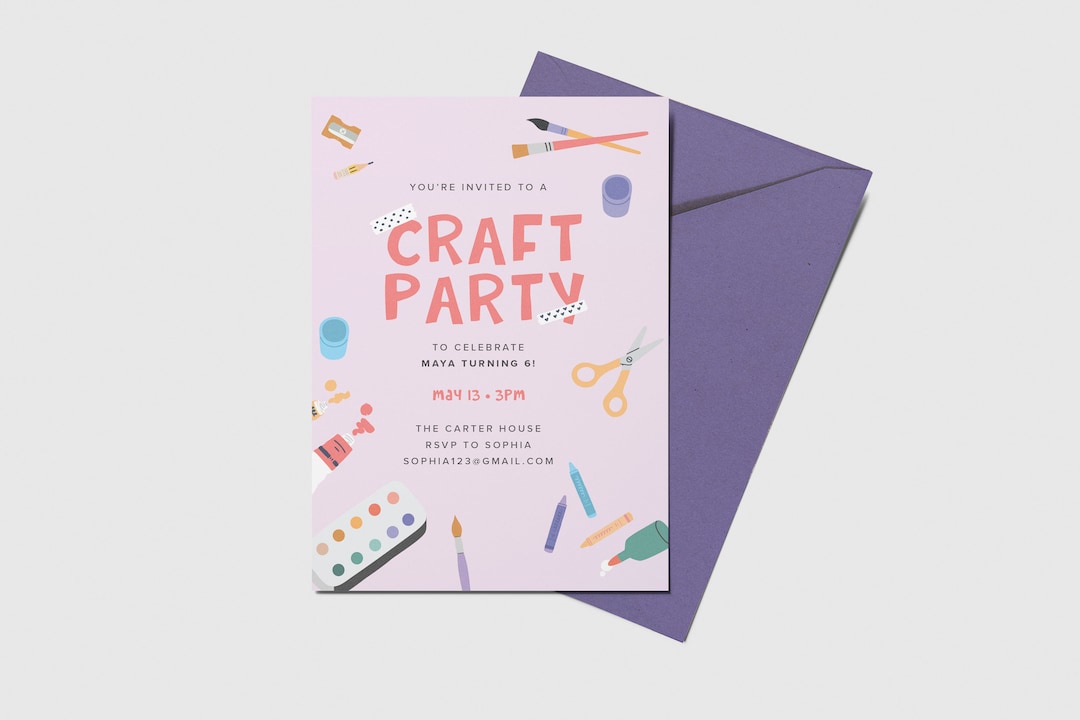 Craft Party Birthday Invitation, Art Party, Crafting Theme Birthday ...