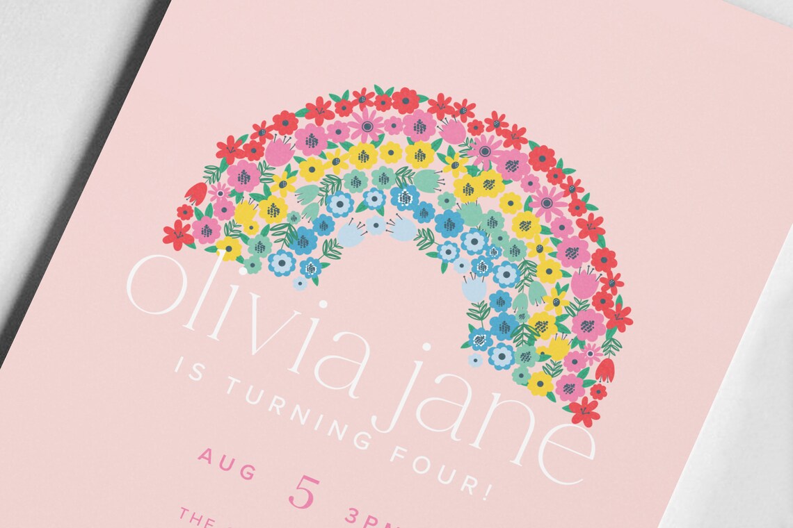 Rainbow Flowers Birthday Party Invitation, Printable, Editable, INSTANT ...