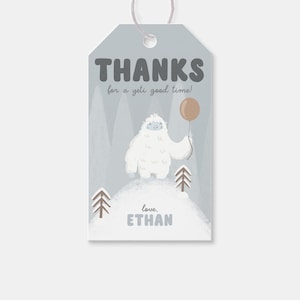 Yeti Birthday Party Favor Tag, Thank You Tag, Winter Invite, Yeti to ...