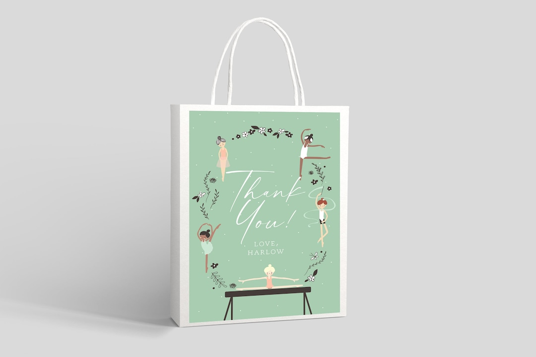 Gymnastics Birthday Party Favor Bag Label, Gift Bag Sticker, Gymnast ...