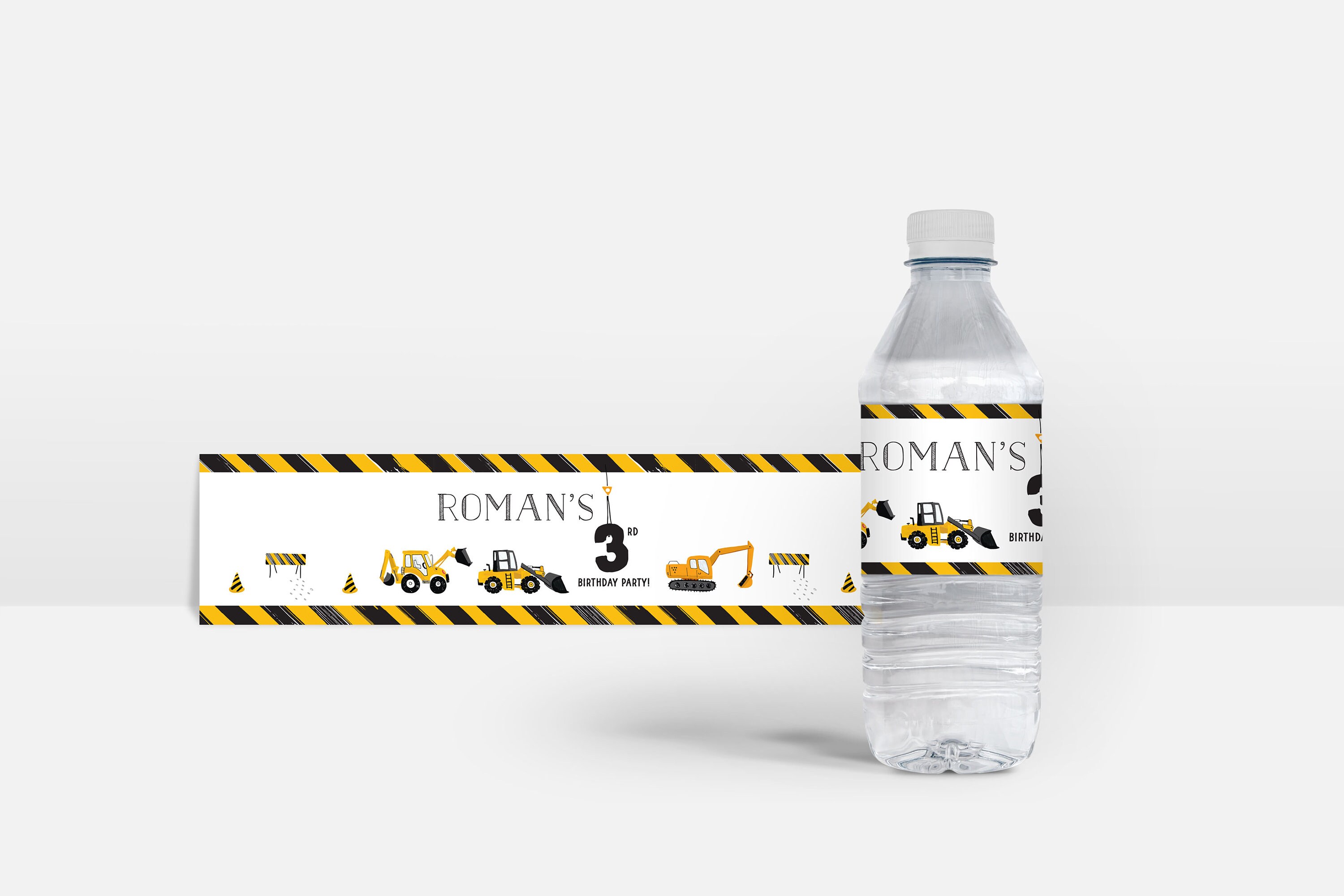 Construction Birthday Water Bottle Labels, Excavator, Construction ...