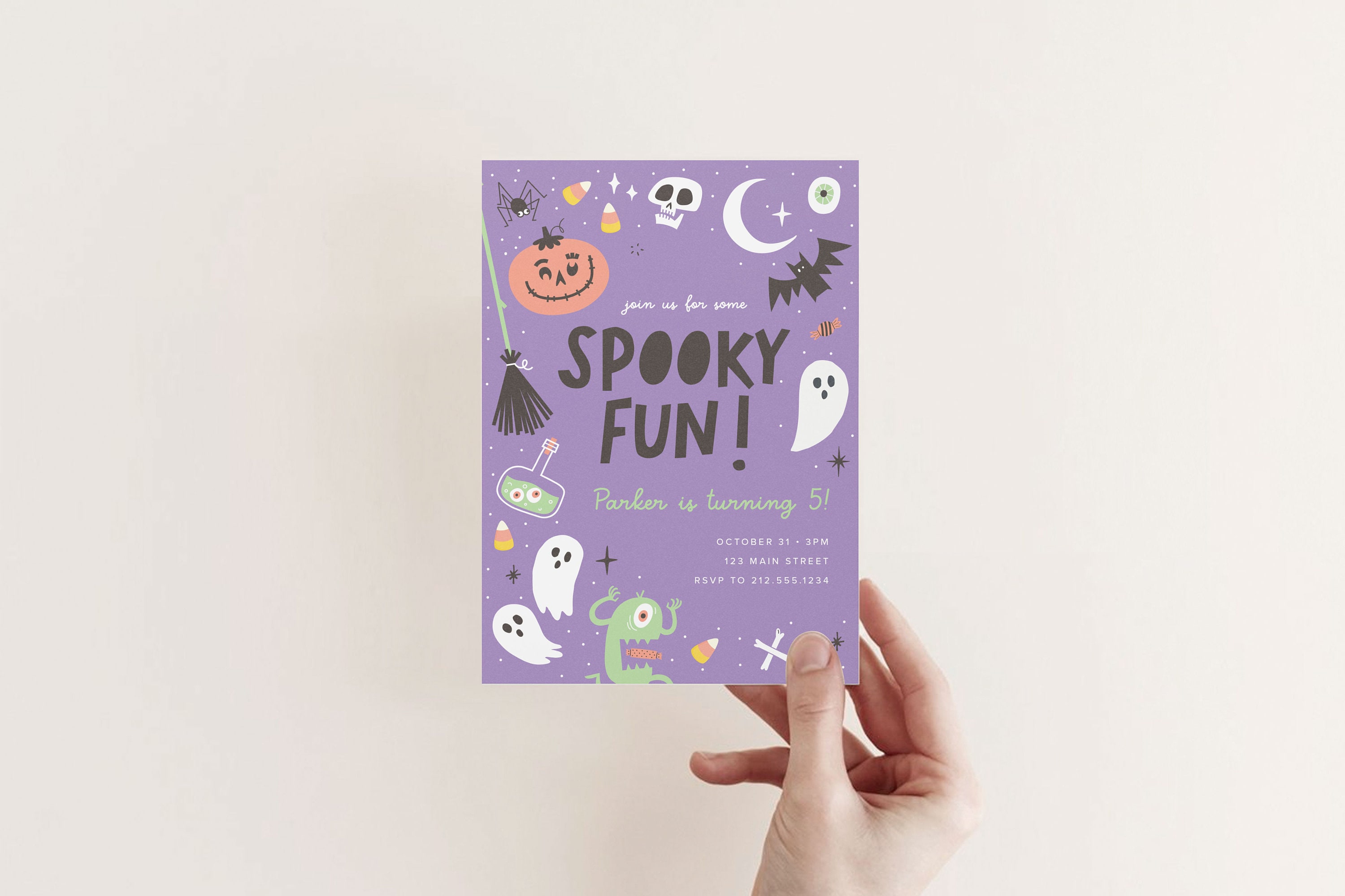 Spooky Fun Birthday Party Invitation, Halloween, Skeleton, Ghost, Fall ...