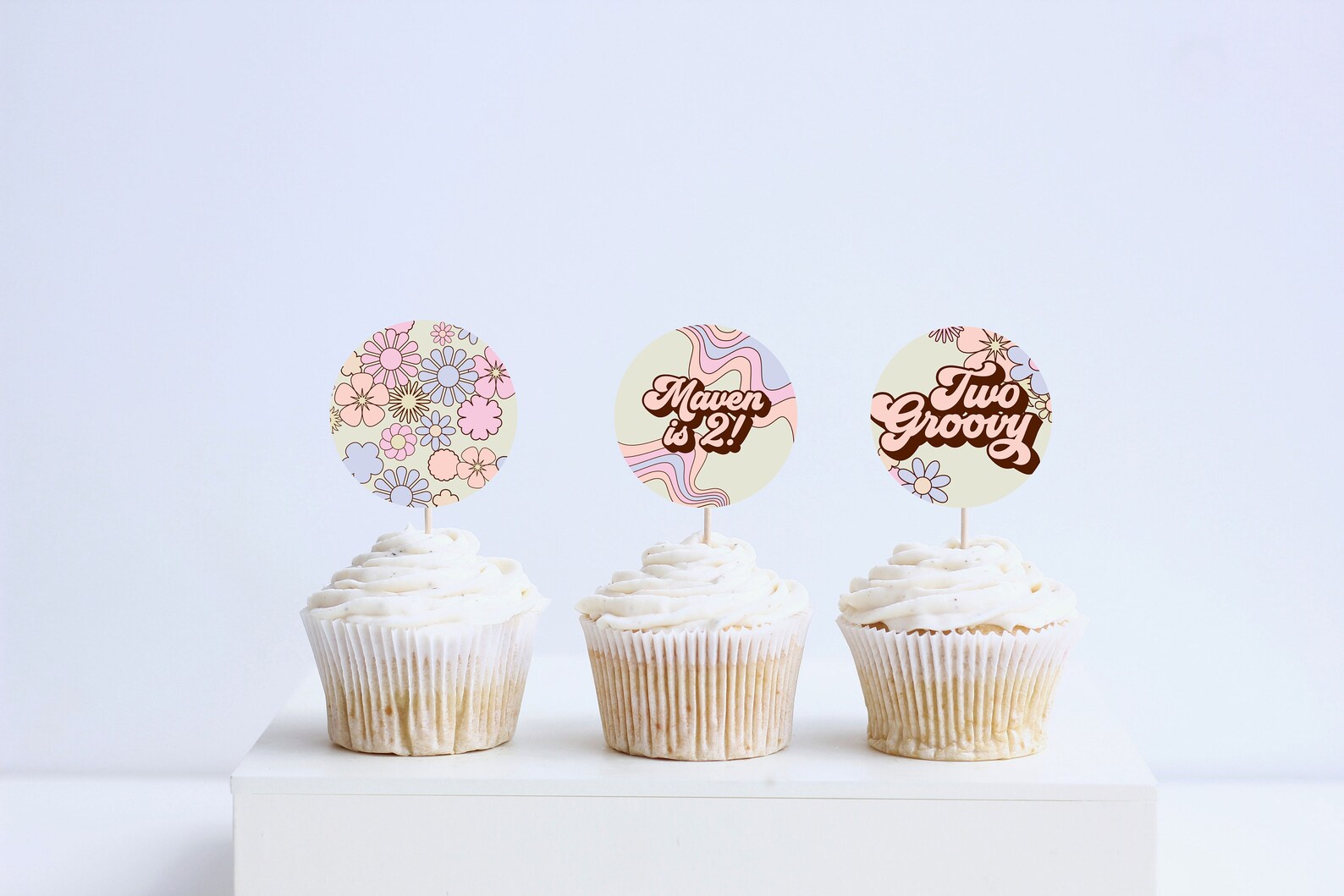 Two Groovy Birthday Party Cupcake Toppers, Stickers, 2nd Birthday ...