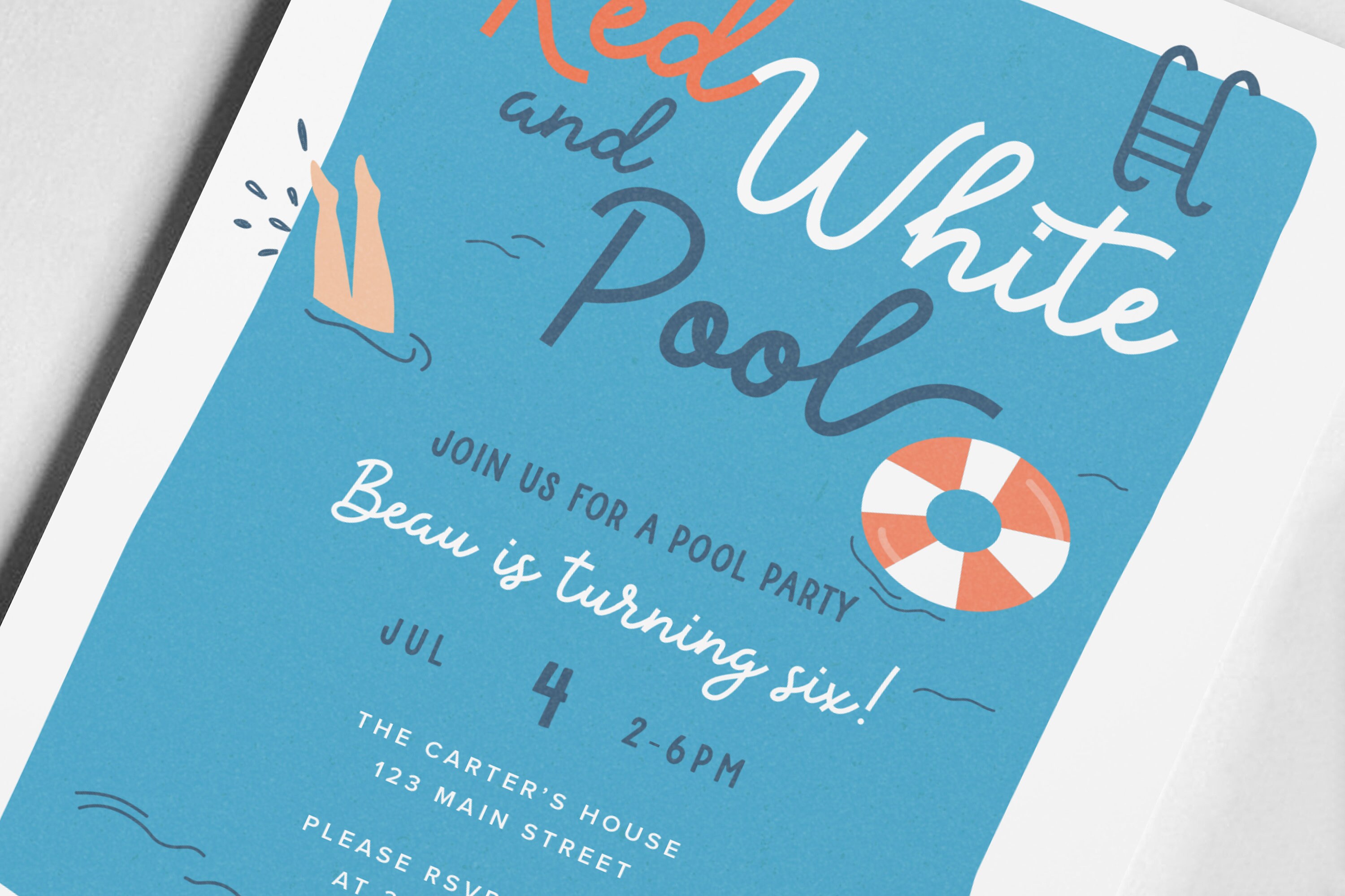 Red White and Pool Birthday Party Invitation, 4th of July, Pool Party ...