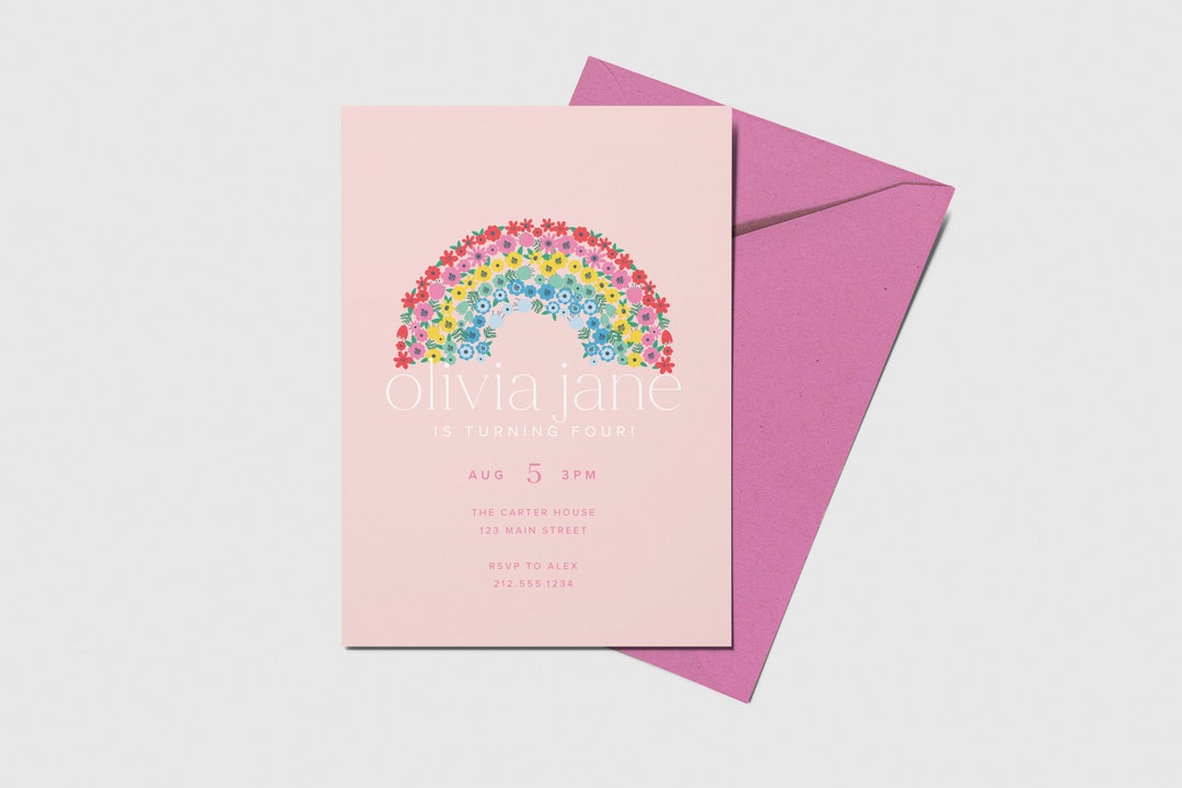 Rainbow Flowers Birthday Party Invitation, Printable, Editable, INSTANT ...