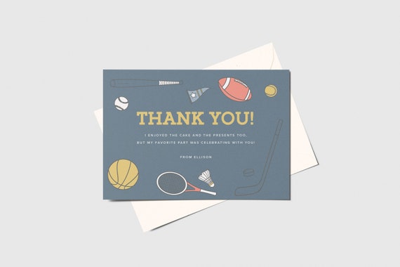 Sports Birthday Party Thank You Card Baseball Football | Etsy